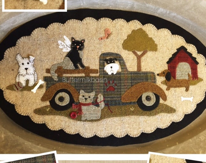Wool Applique Pattern, Truck Wool Candle Mat Pattern, Spring Wool ...