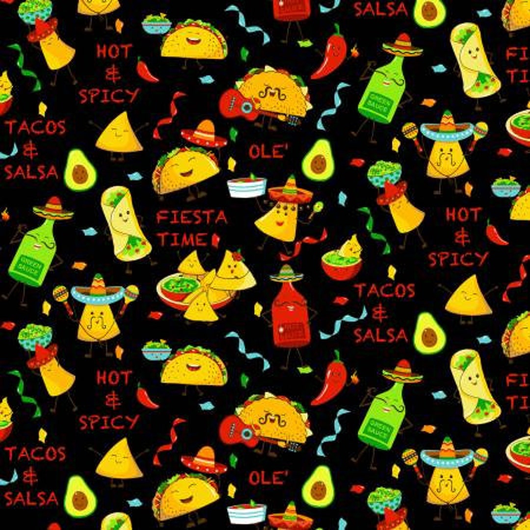 Taco Fabric, Salsa Fabric, Southwest Fabric, by the Yard, Burrito ...