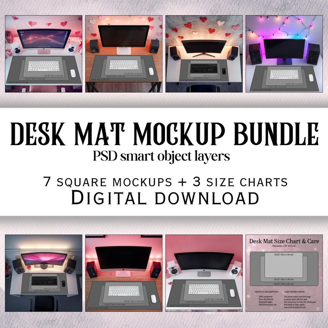 Girly Desk Mat Digital Mockup Bundle, Large Gaming Mousepad Template ...