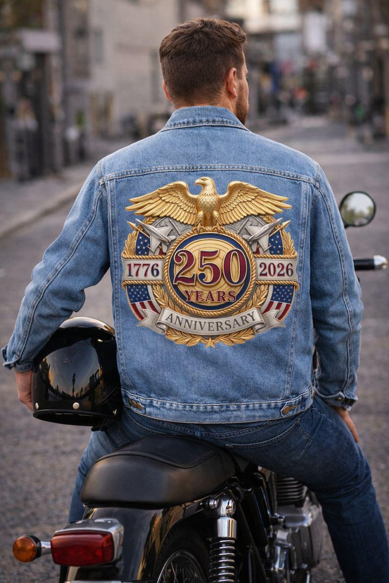 America 250 Denim Jacket for Men, 1776 - 2026 Patriotic Jean Jacket ...