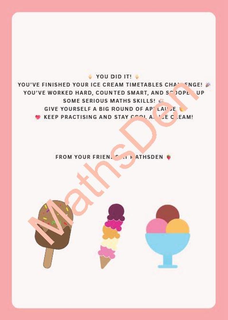 Ice Cream Times Tables 1-12 | Fun Math Worksheets (printable PDF) - Etsy