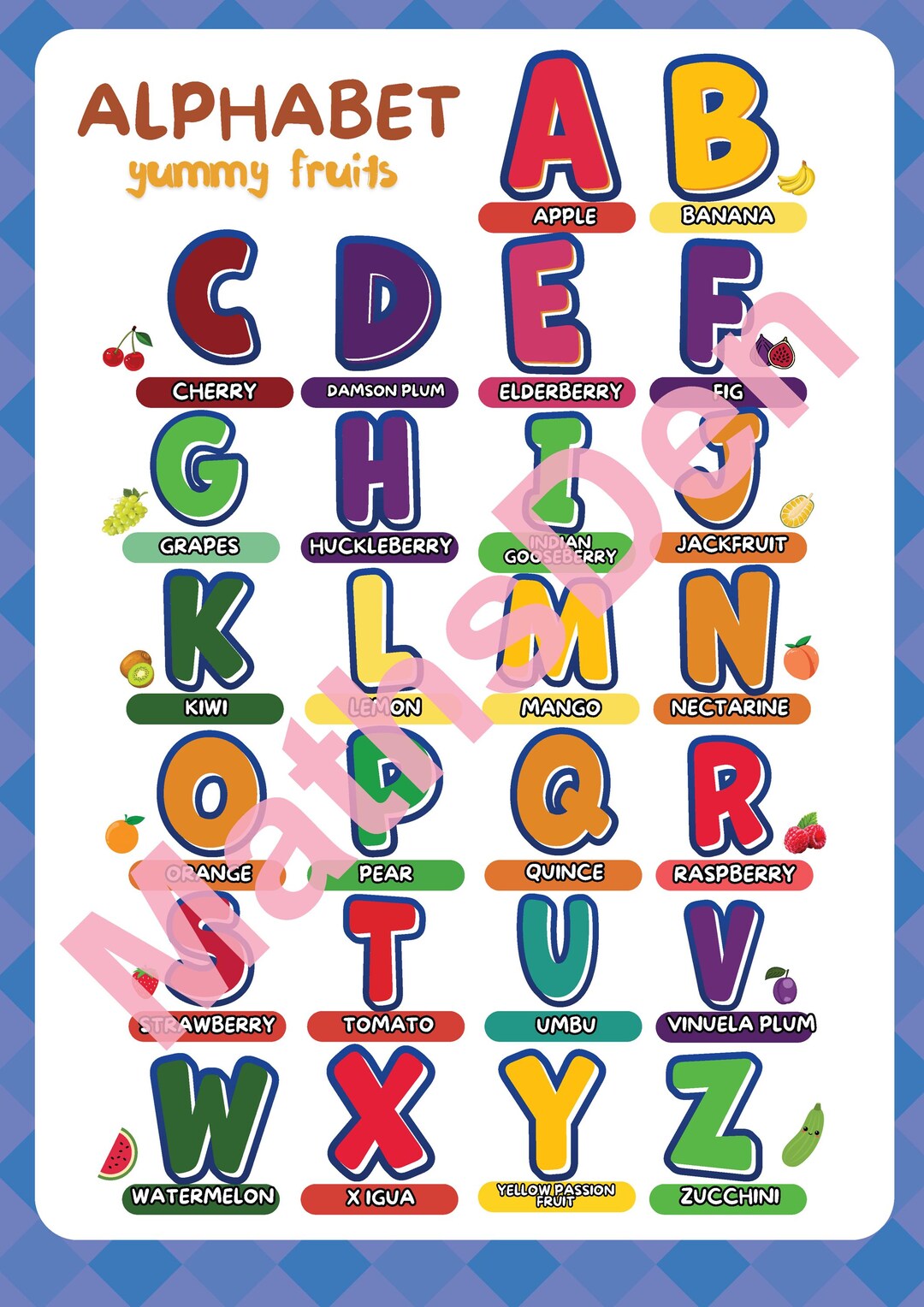 Fruit Alphabet Poster for Kids: Educational Nursery Decor (digital ...