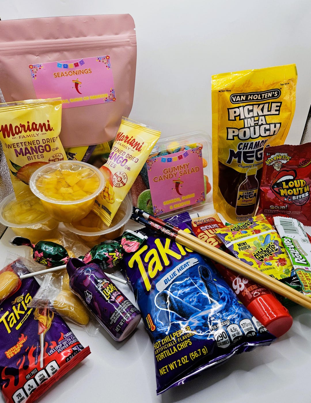 Chamoy Snack Box: Pickles, Mango, Pineapple, Gummies & Tajin - Etsy