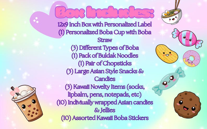 Kawaii Boba Gift Box: Asian Snacks and Bubble Tea, Novelties ...