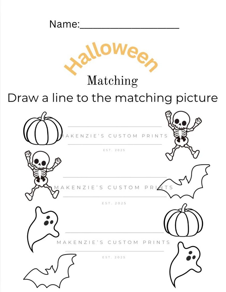 Halloween Matching Worksheet - Etsy