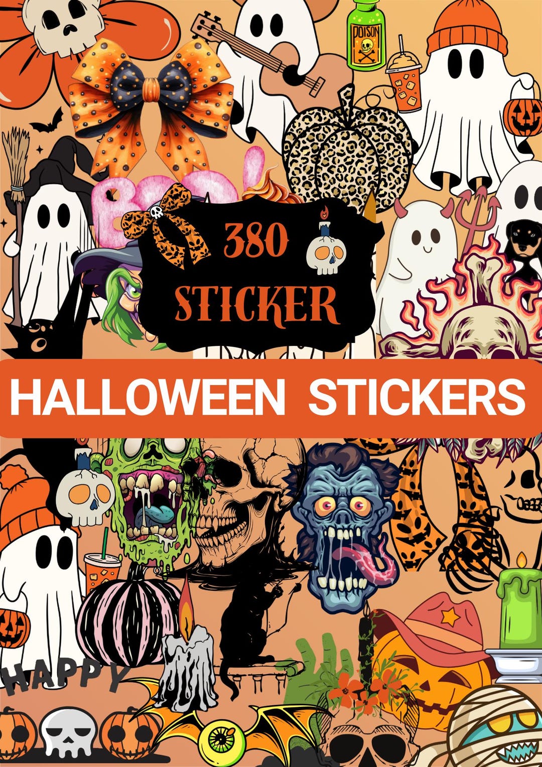 Halloween Stickers Bundle – 380 Spooky Stickers| Digital Download PNG ...