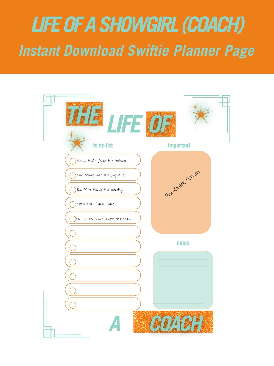 Life of a Showgirl ~ * Coach * ~ Taylor Swift To-do List Planner Page ...