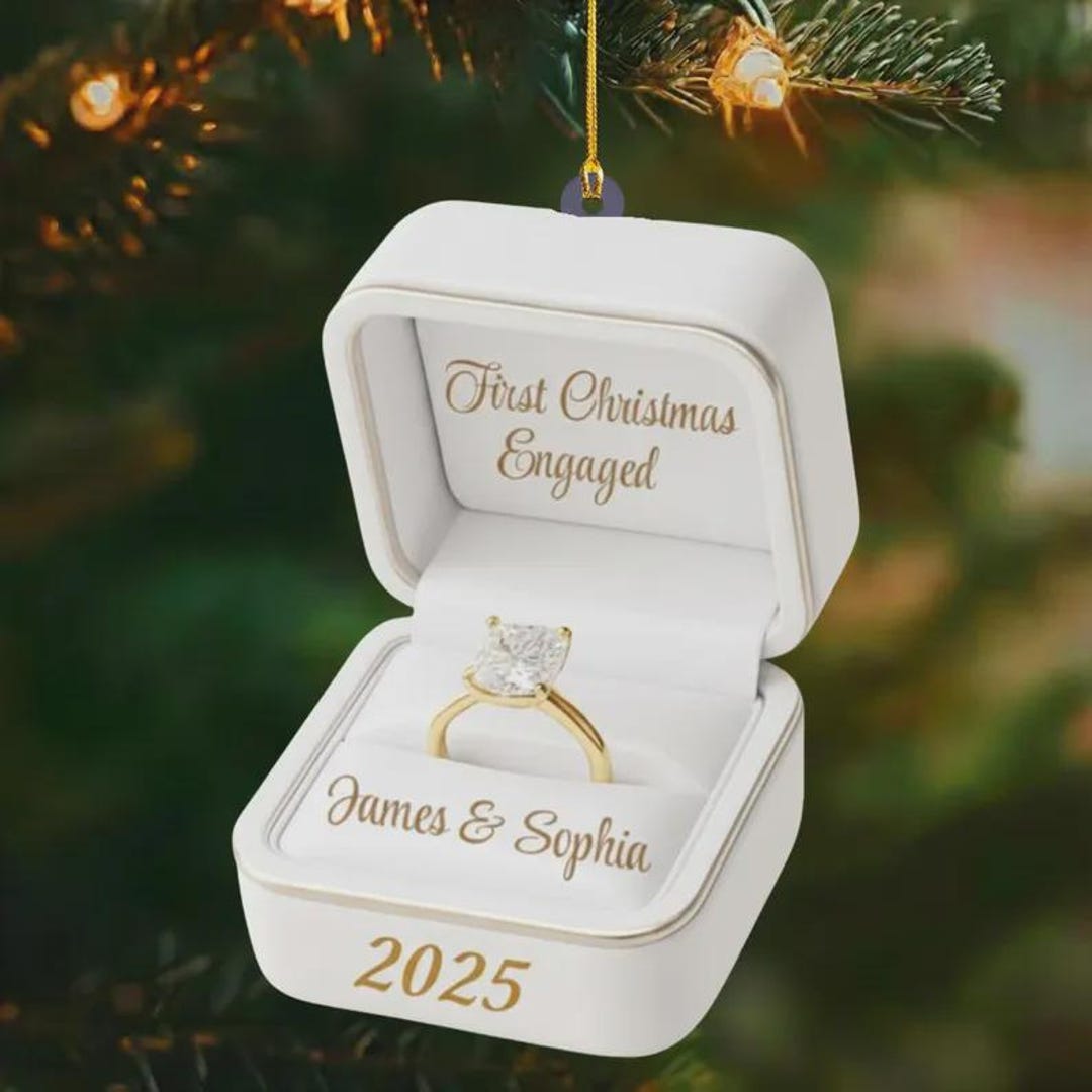 Personalized Engaged Christmas 2D Acrylic Ornament, Ring Box, First ...