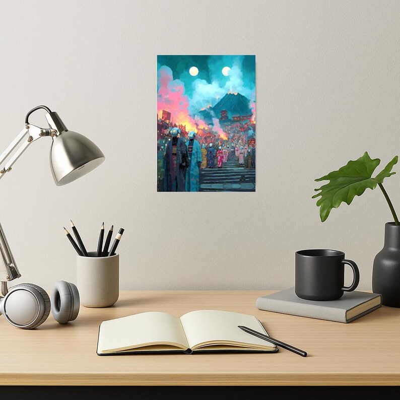 Festival of Twin Moons Sci-fi Poster – Futuristic Shrine & Lantern Wall ...