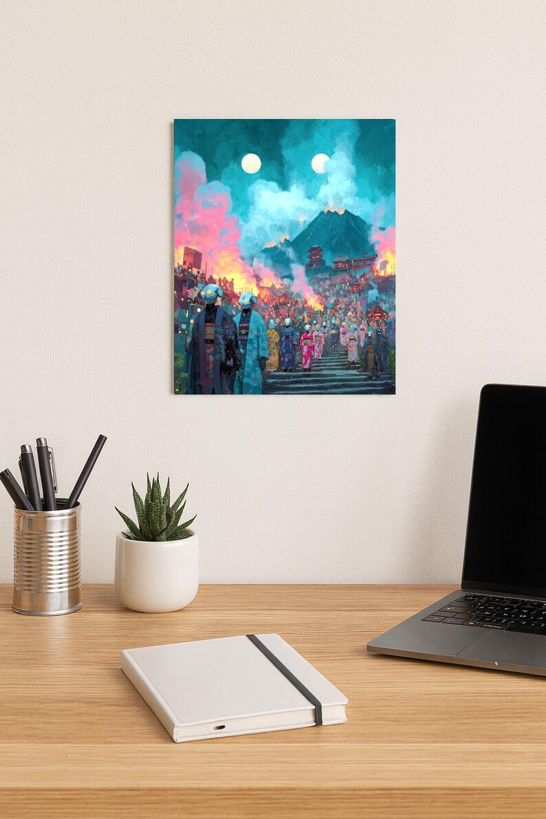 Festival of Twin Moons Sci-fi Poster – Futuristic Shrine & Lantern Wall ...