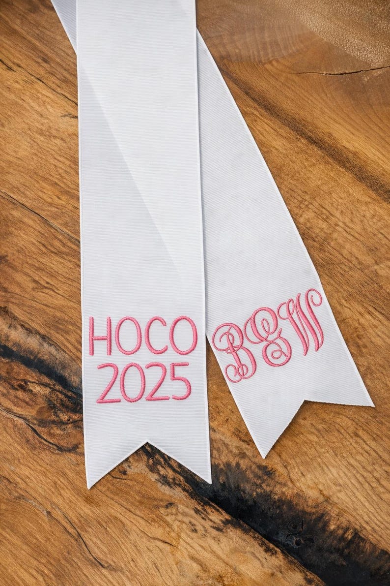 Custom Embroidered PROM Ribbon • Initials, Year, Event Keepsake Floral ...