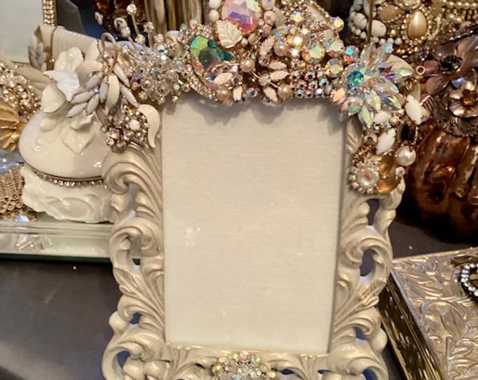 Gem Encrusted Carved Frame, Vintage Jeweled Frame, Bejeweled Frame ...
