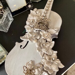 Vintage, Embellished Violin, Floral Cascade, Rhinestone and Gold ...