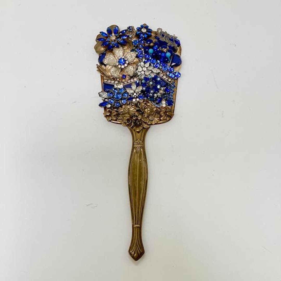 Vintage Jeweled Hand Mirror: Royal Blue & Gold Vanity Decor - Etsy