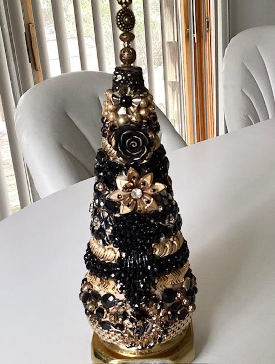 Jeweled Christmas Tree Cone, Elegant Tree, Tabletop Tree Decor, Black ...