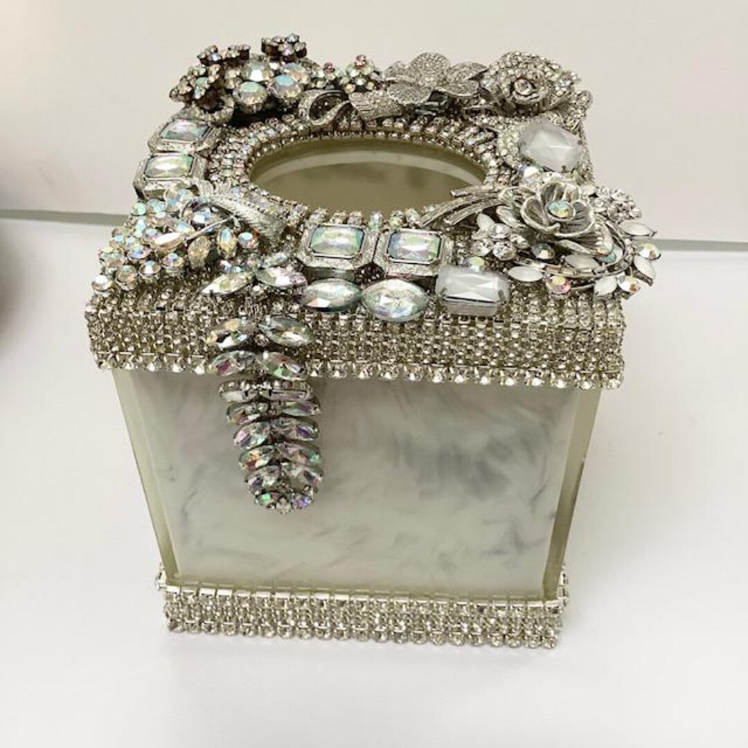 Rhinestone Tissue Box Cover, Aurora Borealis, Hollywood Glam Decor - Etsy