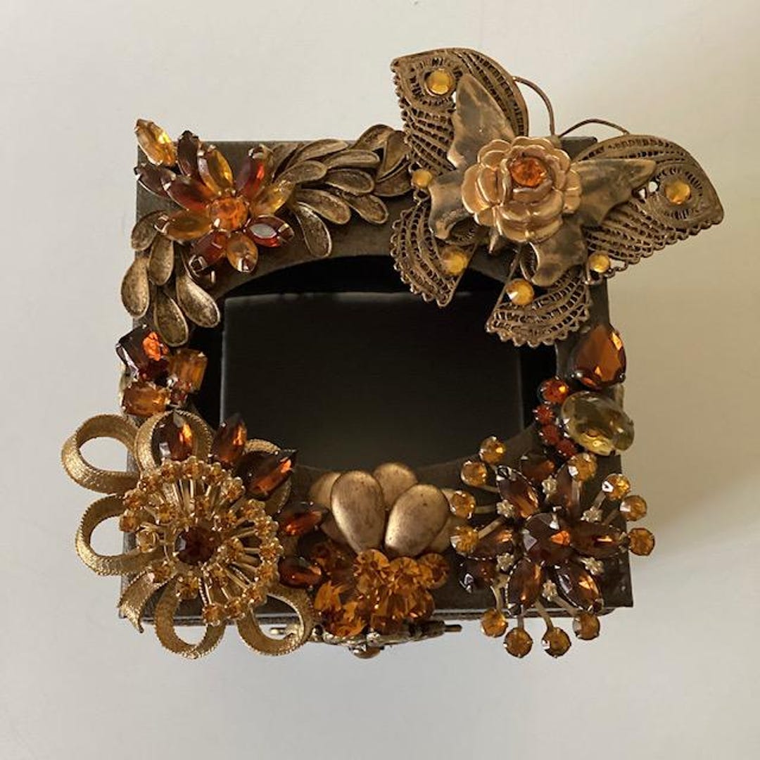 Boutique Jeweled Tissue Box, Bronze and Gold, Vintage Costume Jeweled ...