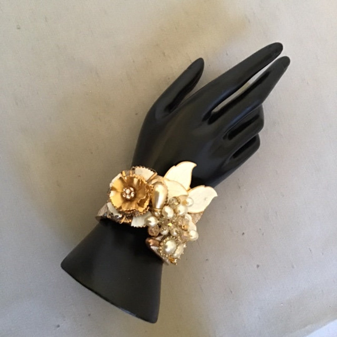 Vintage Jeweled Cuff Bracelet, Summer Jewelry, Bridal Bracelet, 7 1/2 ...