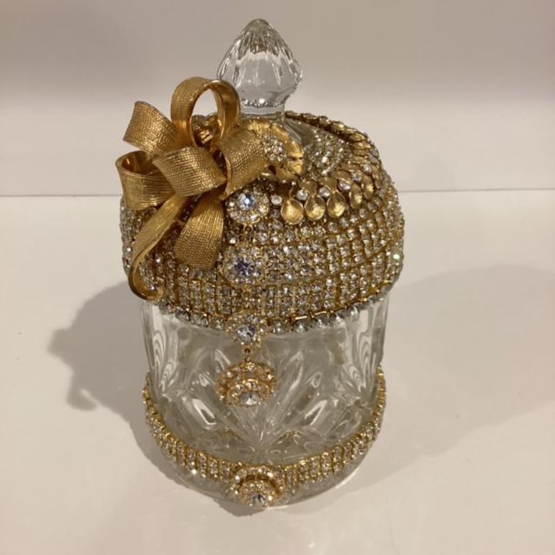 Fabulous, Glittering and Glamorous Cut Glass Jeweled Jar, Rhinestone ...