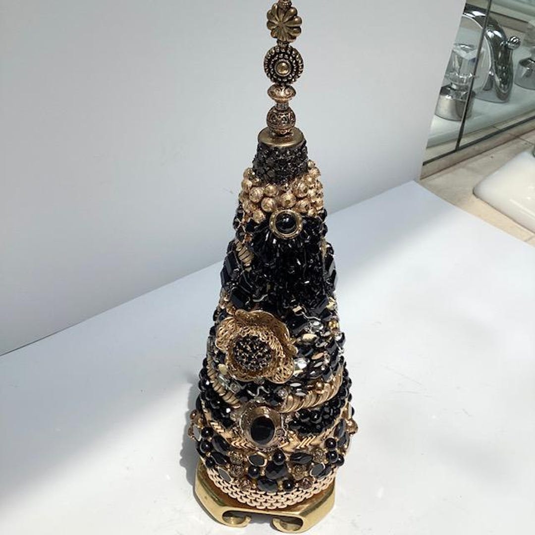 Jeweled Christmas Tree Cone, Elegant Tree, Tabletop Tree Decor, Black ...