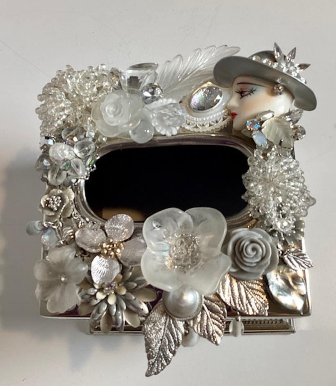 Jeweled Boutique Tissue Box, Handcrafted Box, Silver Clear and Grey ...