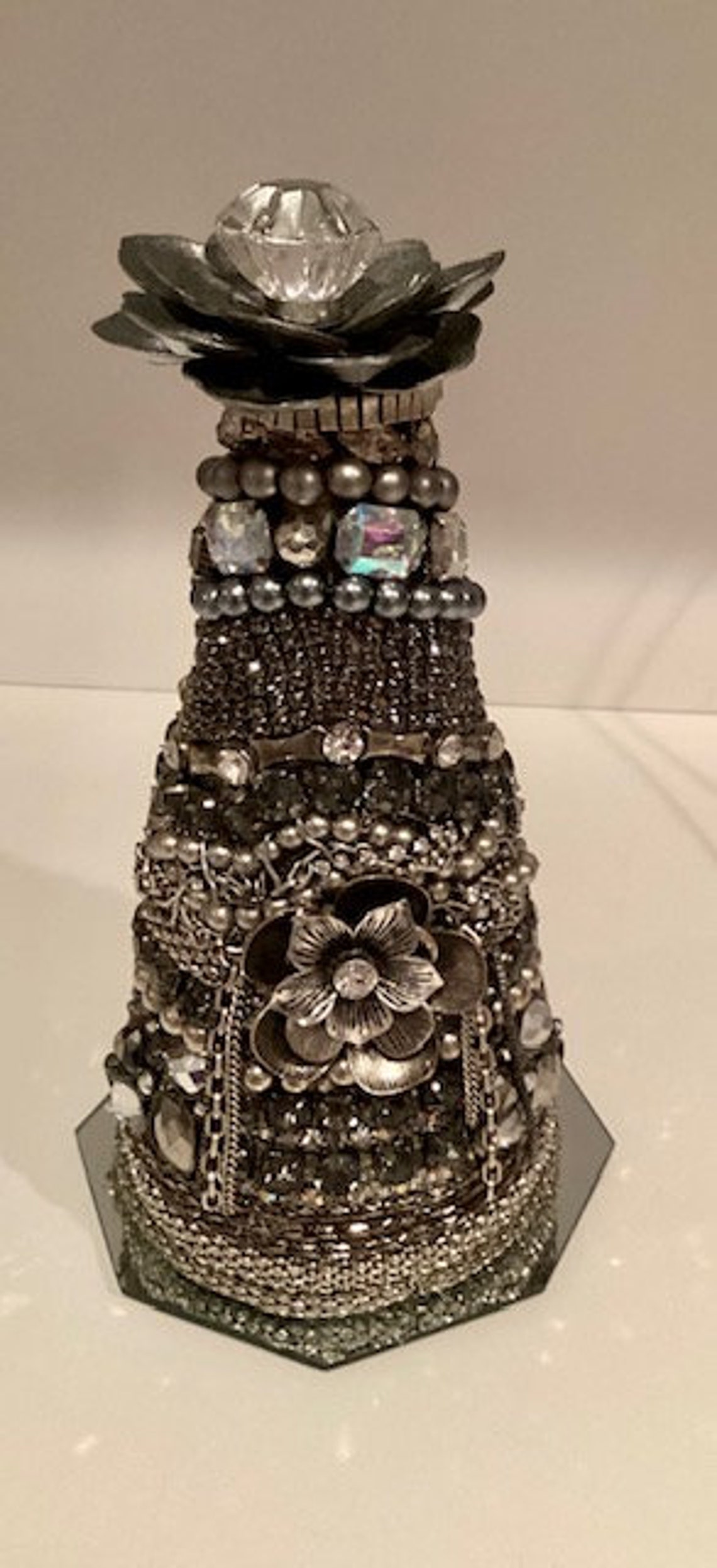 Jeweled Christmas Tree: Silver Pewter AB Stones, Boho Decor - Etsy