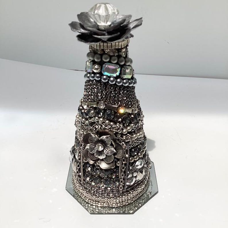 Jeweled Christmas Tree: Silver Pewter AB Stones, Boho Decor - Etsy