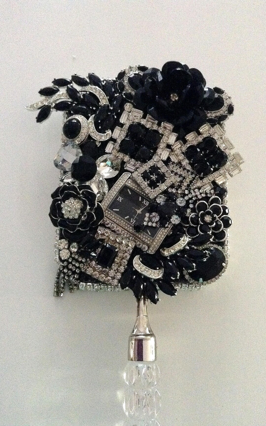 Rhinestone Jeweled Hand Mirror, Crystal Handle and Clear and Black ...