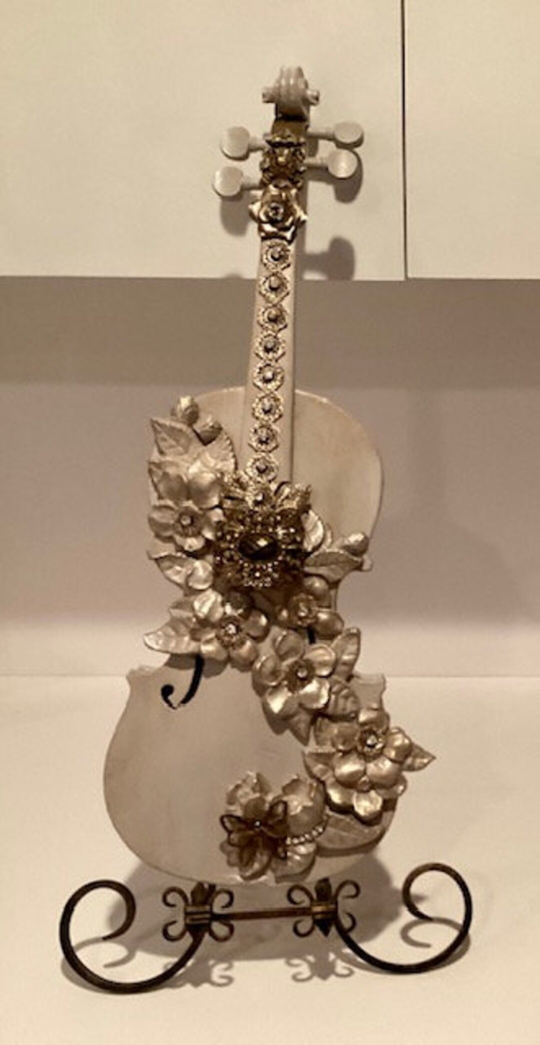 Vintage, Embellished Violin, Floral Cascade, Rhinestone and Gold ...