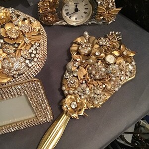Hand/vanity Mirror, Bejeweled Mirror, Gold and Pearl, Fine Costume ...