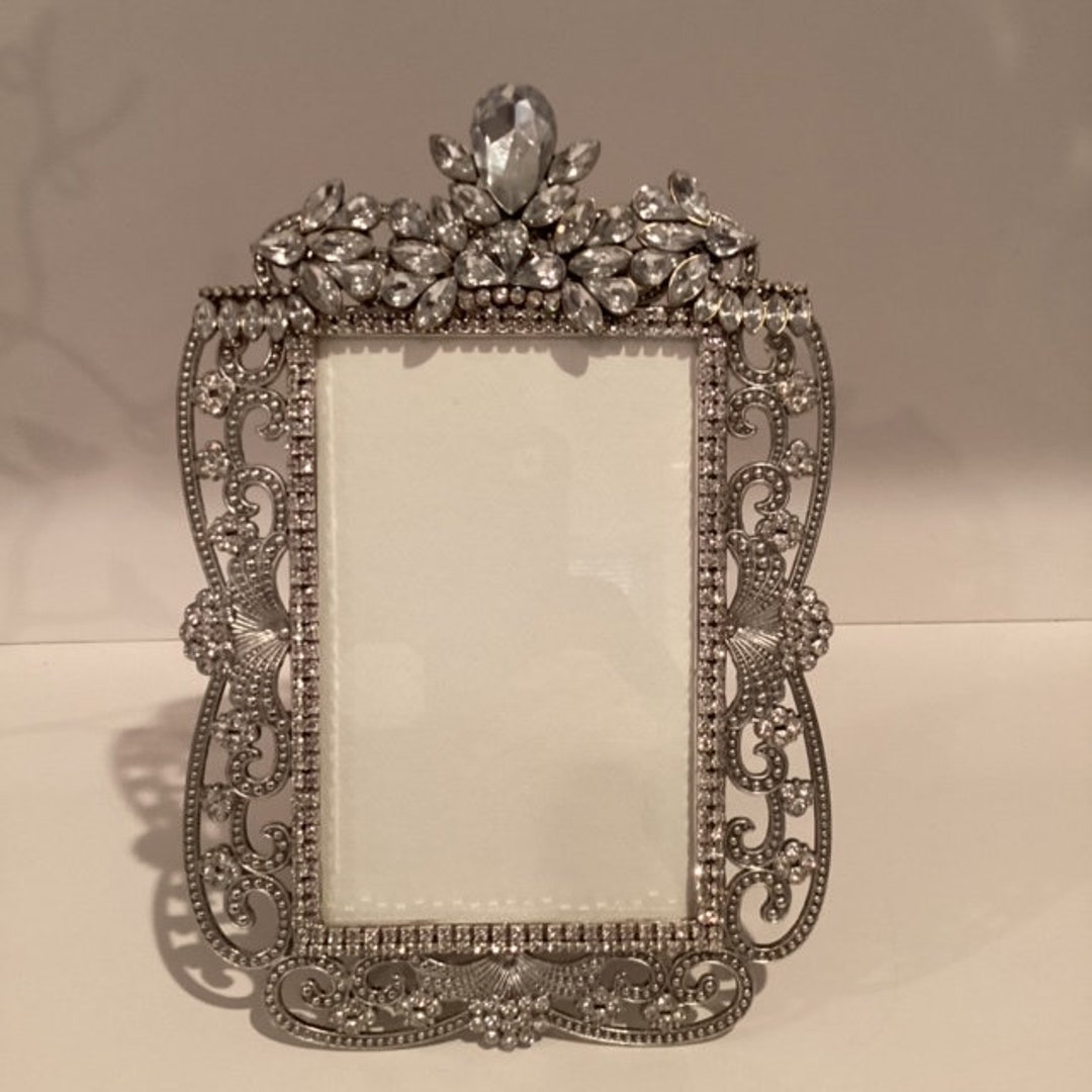 Rhinestone Jeweled Frame, Scrolly Openwork Metal Frame, 4 X 6 Photo ...