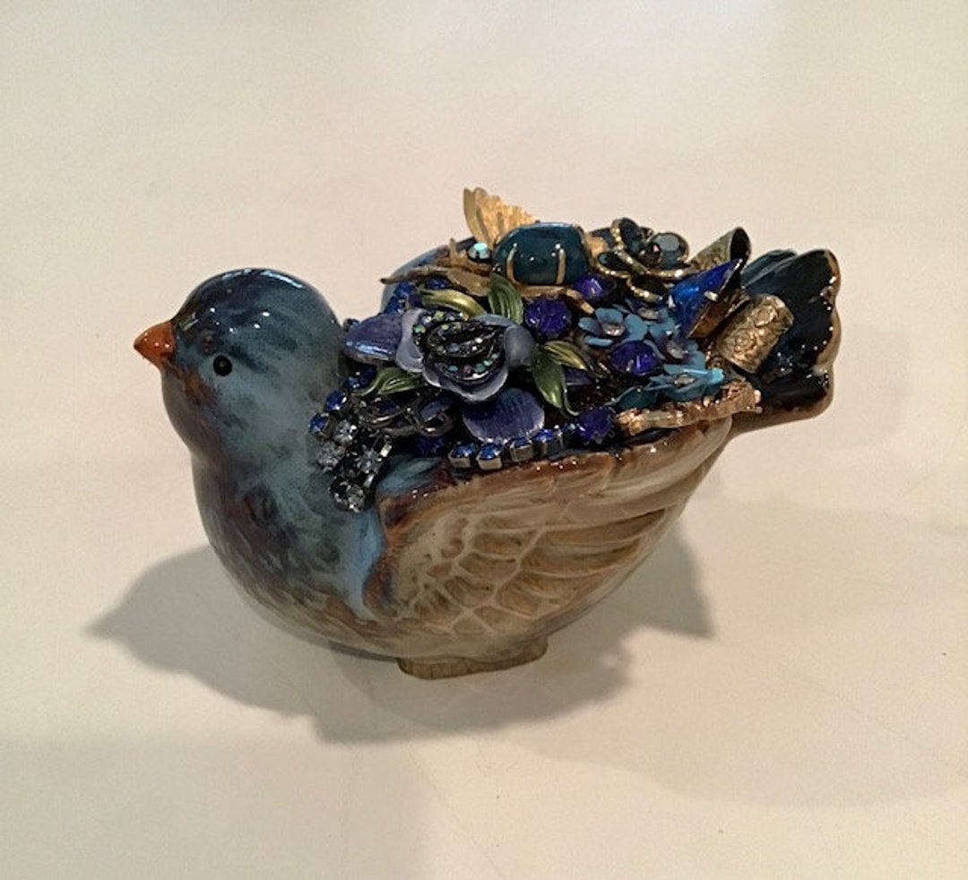 Jeweled Ceramic Bird Blue and Tan Costume Jeweled Ornate - Etsy