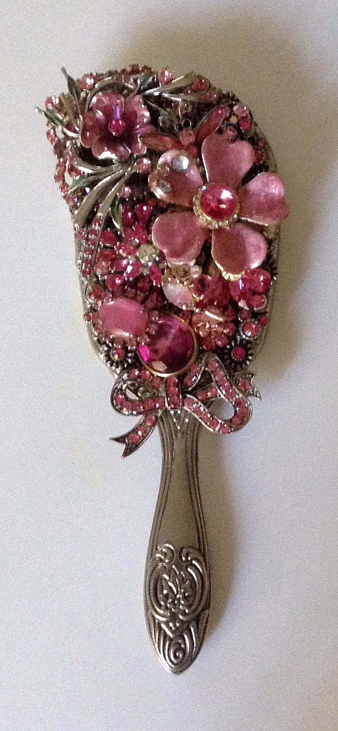 Jeweled Hand Mirror, Small Pink Jeweled Mirror, One of a Kind, Young ...