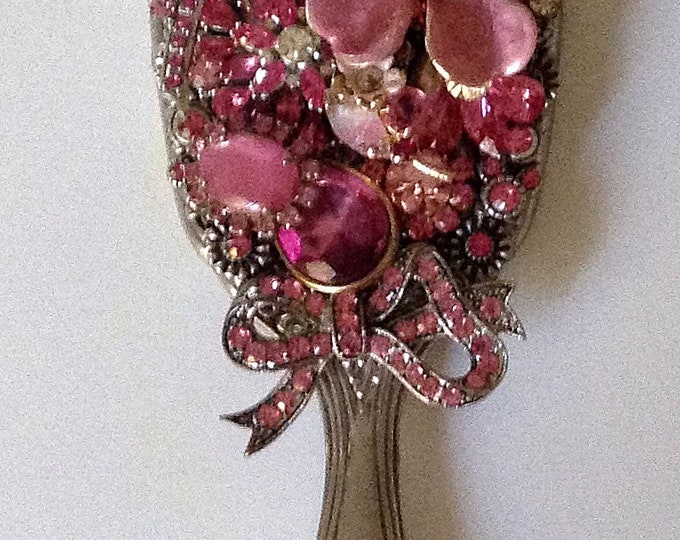 Jeweled Hand Mirror, Small Pink Jeweled Mirror, One of a Kind, Young ...