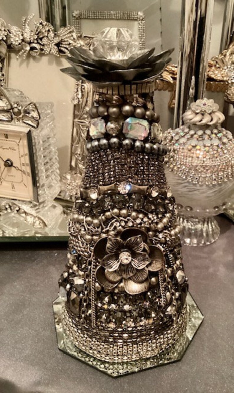 Jeweled Christmas Tree: Silver Pewter AB Stones, Boho Decor - Etsy