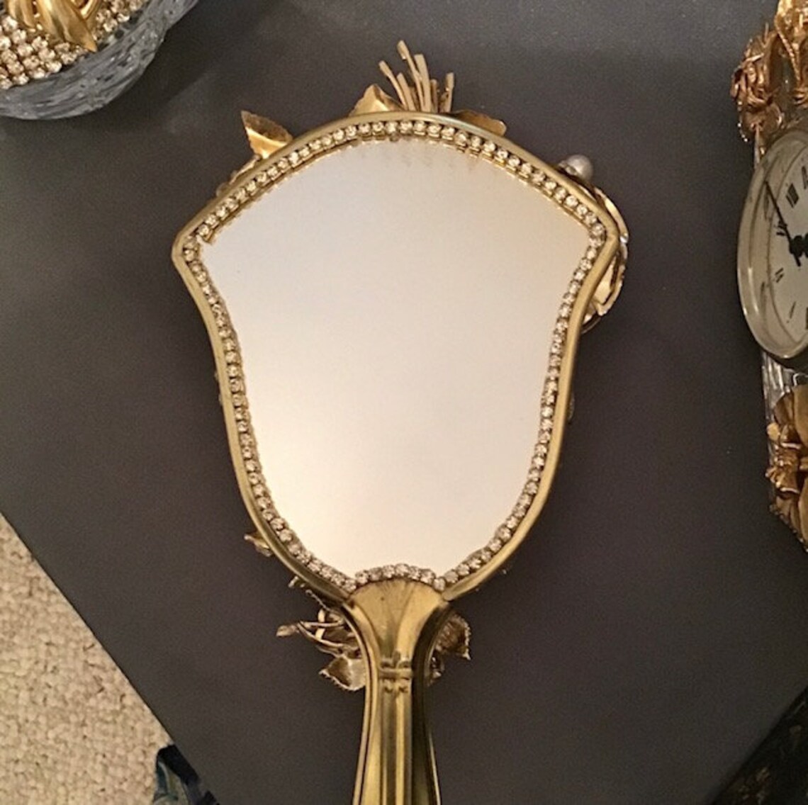 Hand/vanity Mirror Bejeweled Mirror Gold and Pearl Fine | Etsy