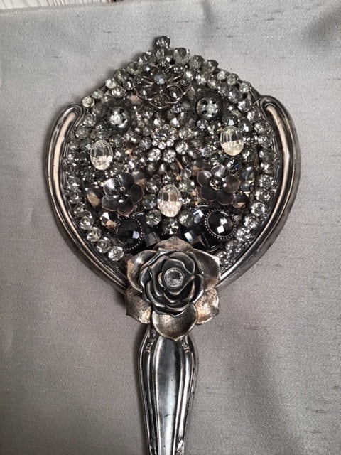 Art Nouveau hand mirror jeweled silver plate looking glass | Etsy