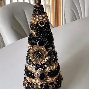 Jeweled Christmas Tree Cone, Elegant Tree, Tabletop Tree Decor, Black ...