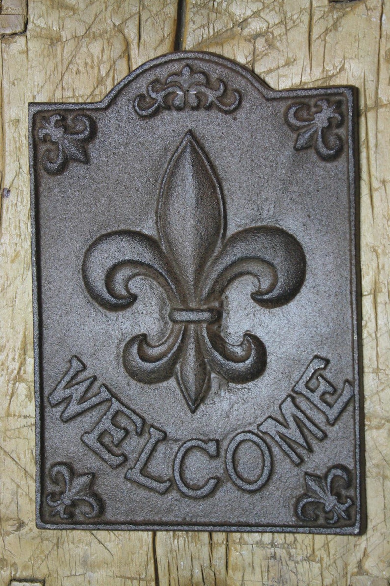 Large Cast Iron FLEUR DE LIS Welcome Plaque Finial Garden Sign Home ...