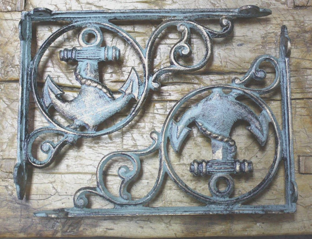 2 Cast Iron NAUTICAL ANCHOR Brackets Garden Braces Shelf Bracket ...