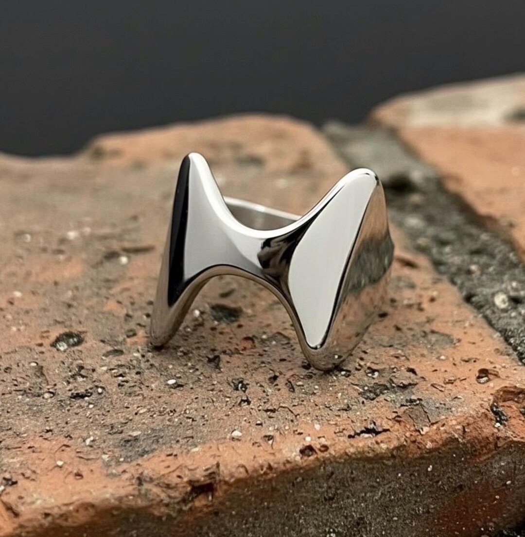 Dual Crest Cyber Ring, Liquid Metal Stainless Steel Ring, Futuristic ...