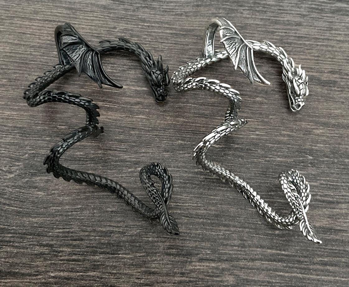 Silver Dragon Ear Cuff - Gothic Fantasy Ear Wrap, No Piercing - Etsy