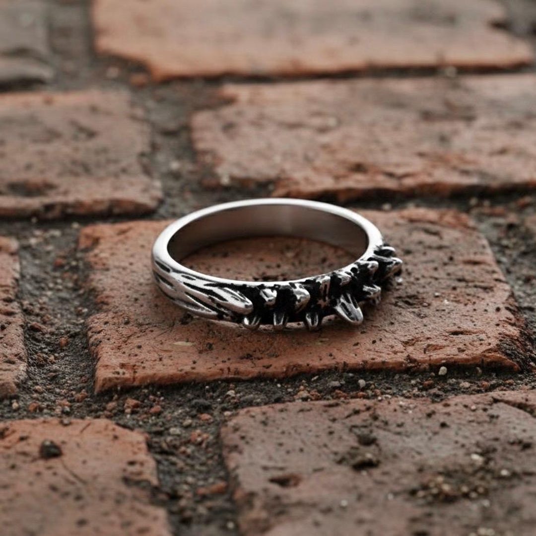 Nano Spike Cyber Ring, Textured Stainless Steel Band, Futuristic ...