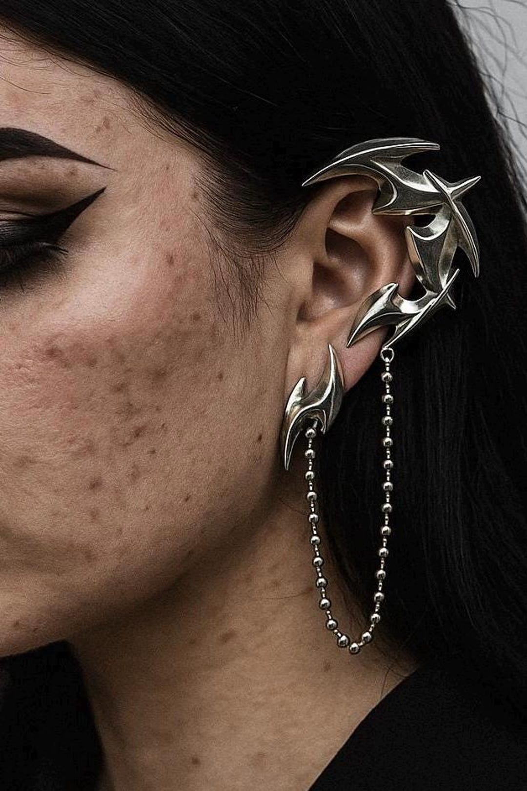 Futuristic Silver Ear Cuff – Sculptural Statement Earring, Minimalist ...