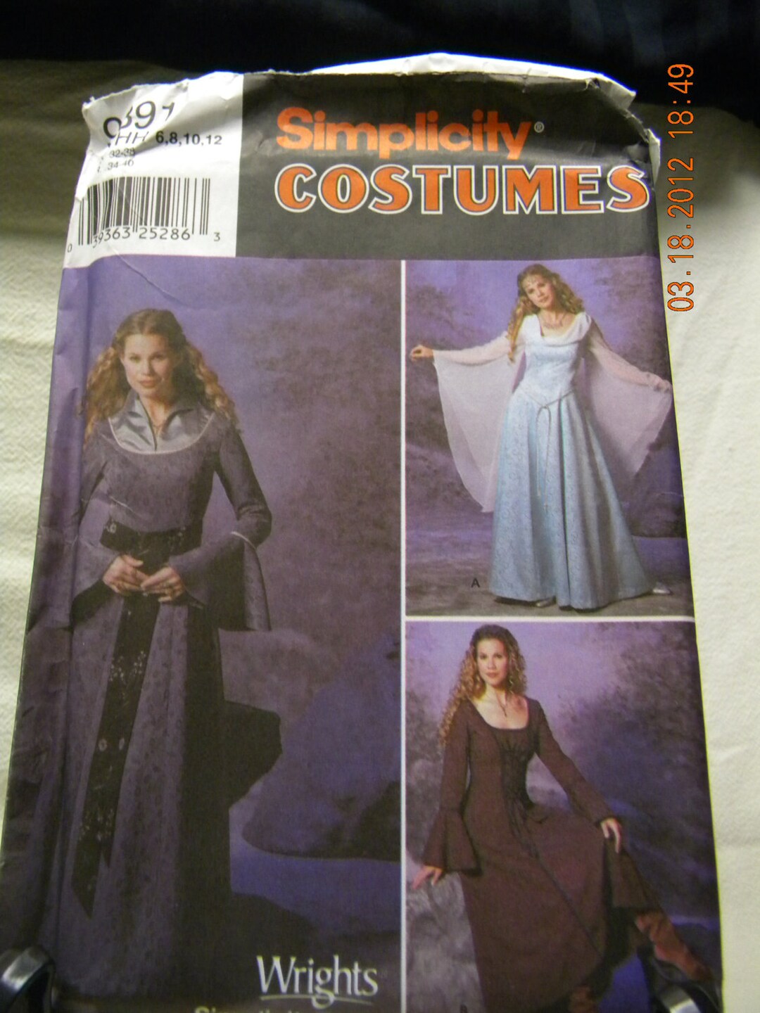 Mid Century Womens Gothic Dress Costume Sewing Pattern, Simplicity 9891 ...