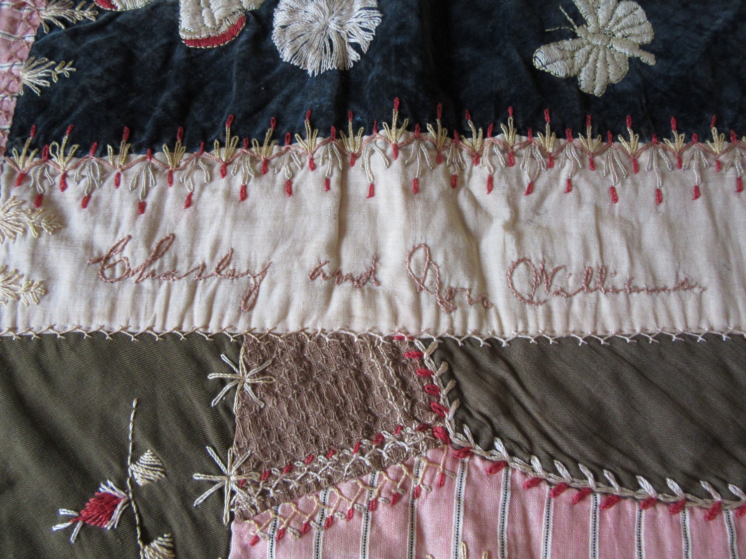 Exquisite Victorian Crazy Signature Autograph Quilt Embroidery Velvet ...