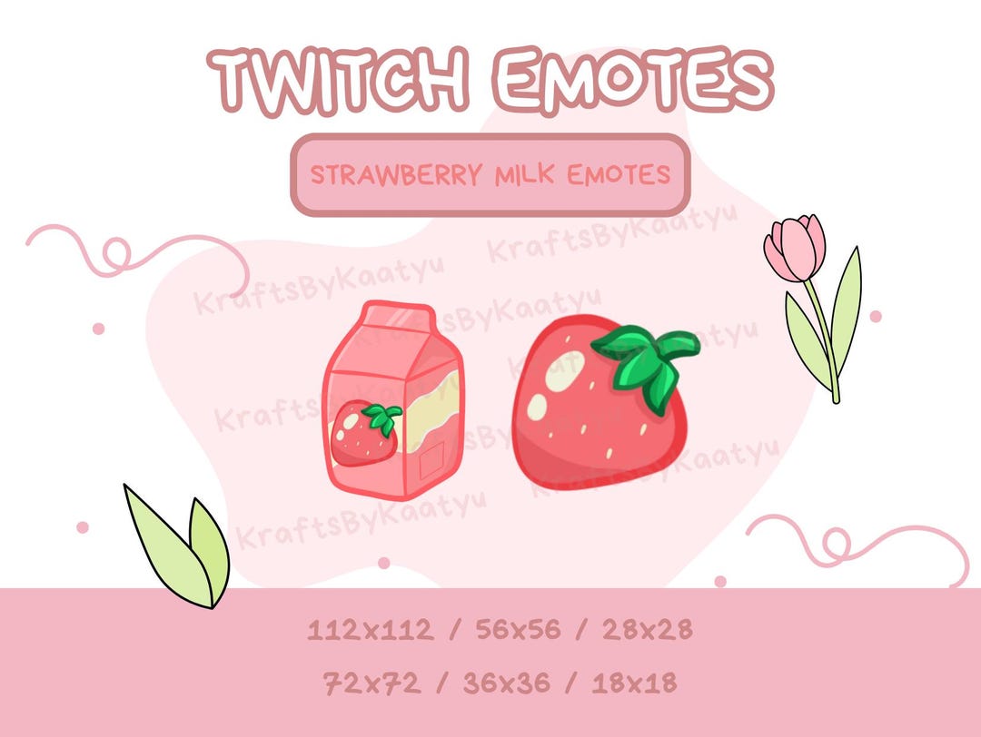 Kawaii Strawberry Milk Emotes: Twitch, Discord, Youtube (digital ...