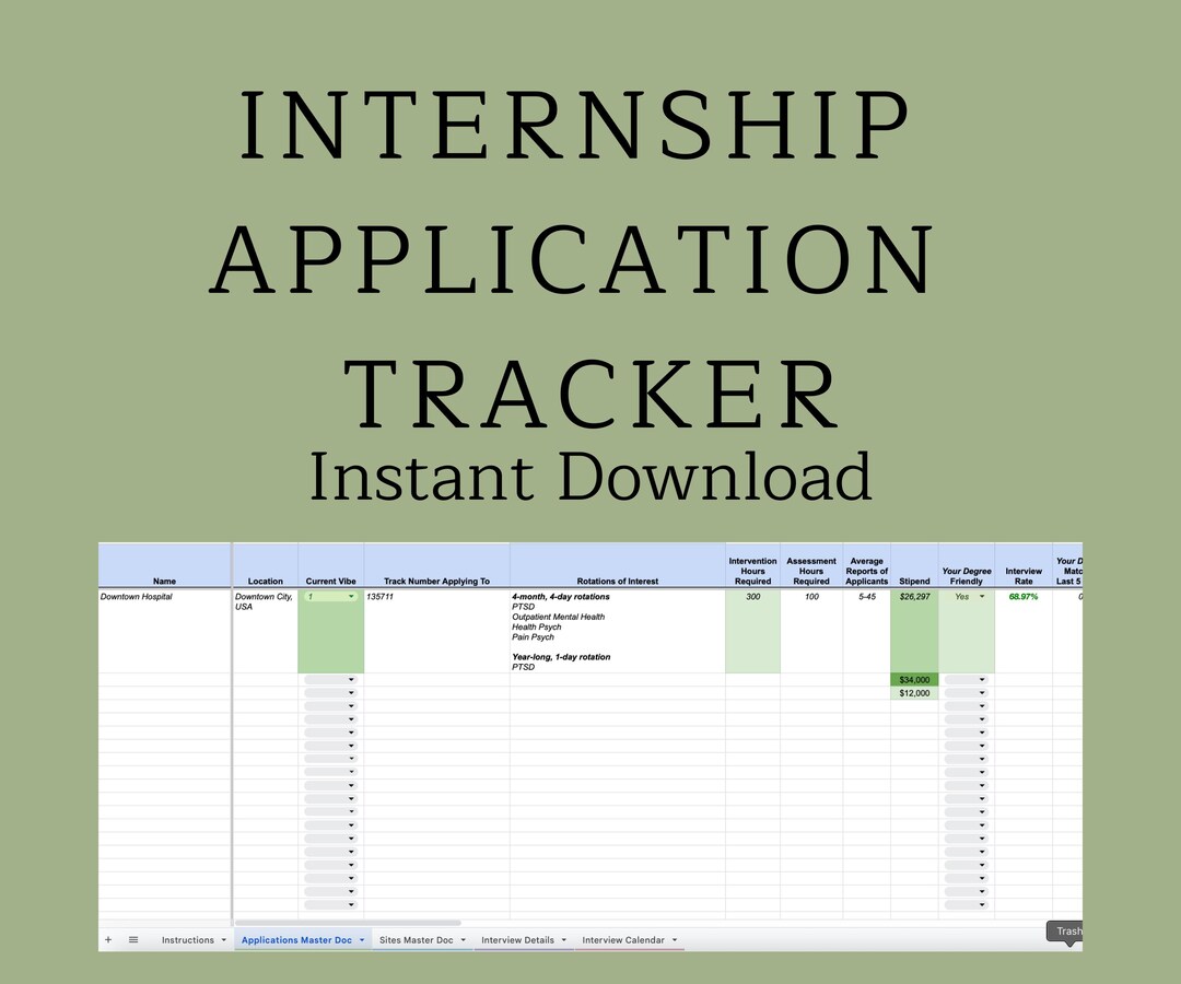 Internship Application Tracker Spreadsheet for Psychology & Social Work Students | Site List ...