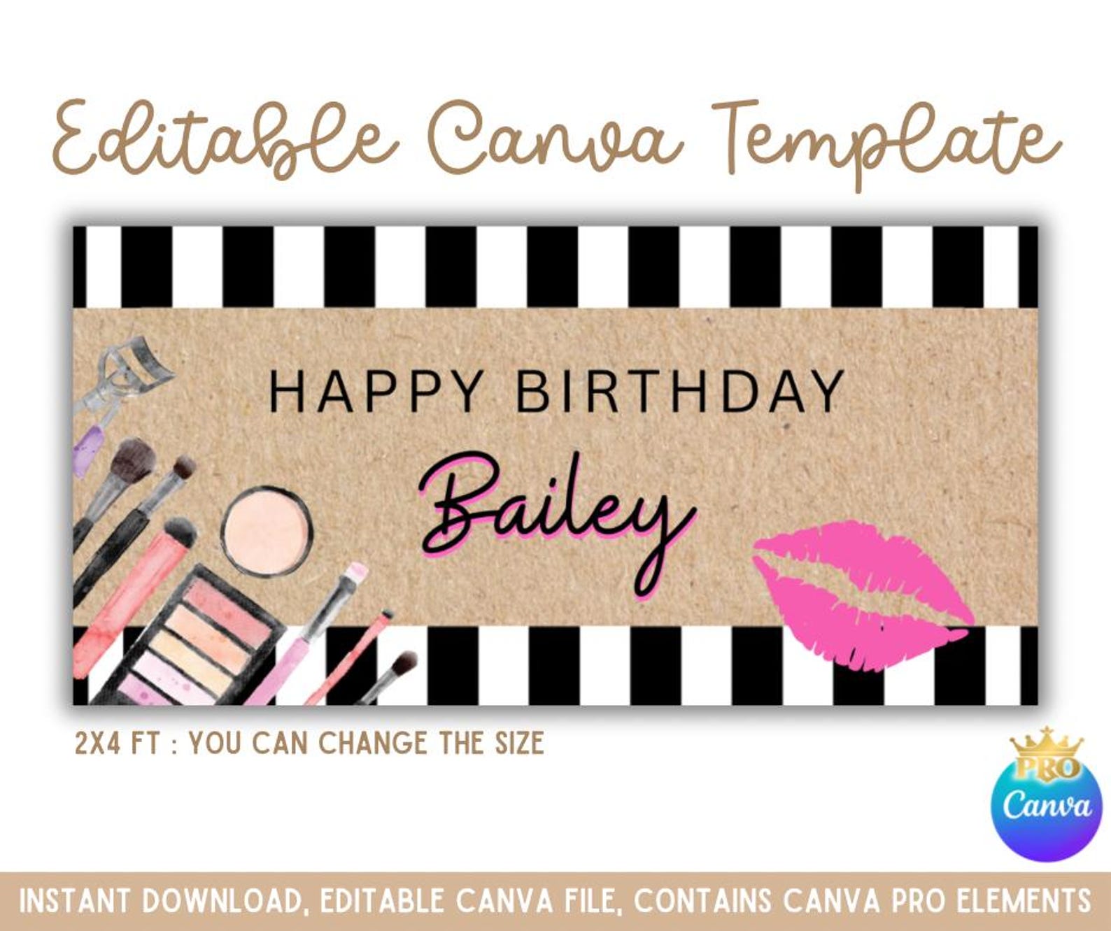 Girly Makeup Banner Editable Template - Banner Mockup - Black and White ...
