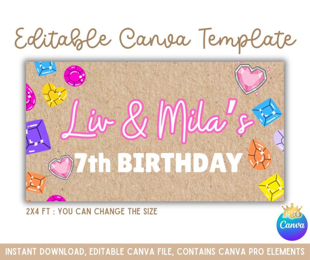 Girly Banner Editable Template - Banner Mockup - Gems - Etsy